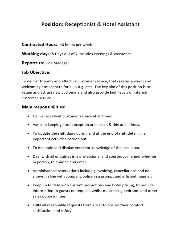 Receptionist Job Description | PDF | Business