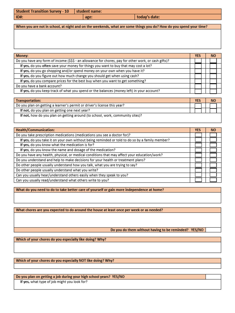 10th Student Transition Survey | PDF | Goal | Thought