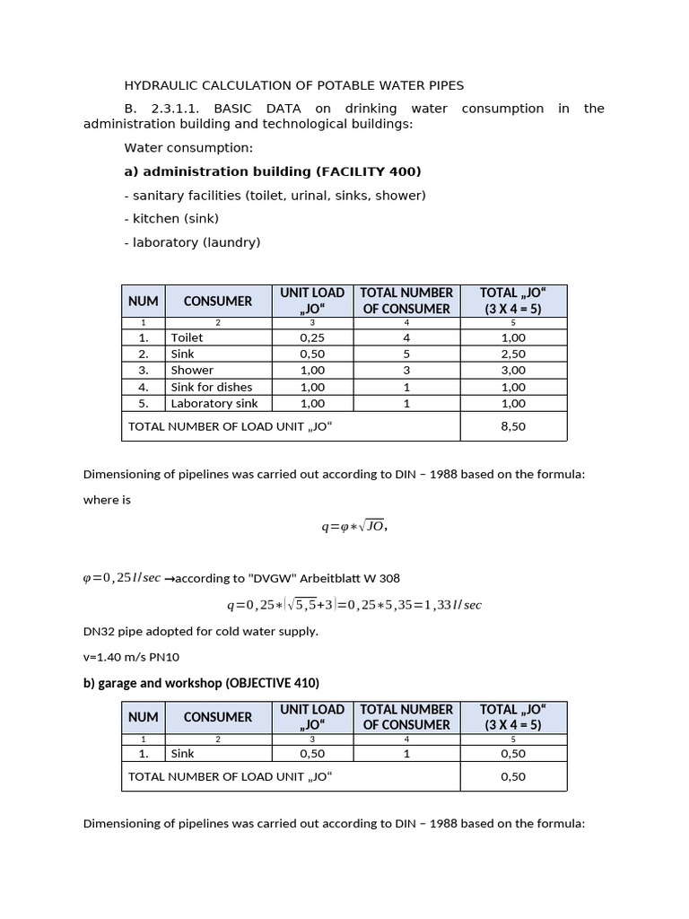Hydraulic Calculation of Potable Water Pipes | PDF | Drinking Water ...