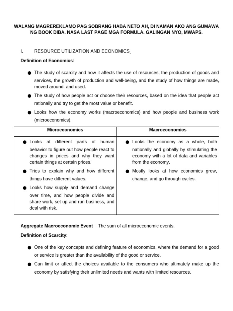 Ba Eco101 Reviewer Chapters 1 6 | PDF | Demand | Supply (Economics)