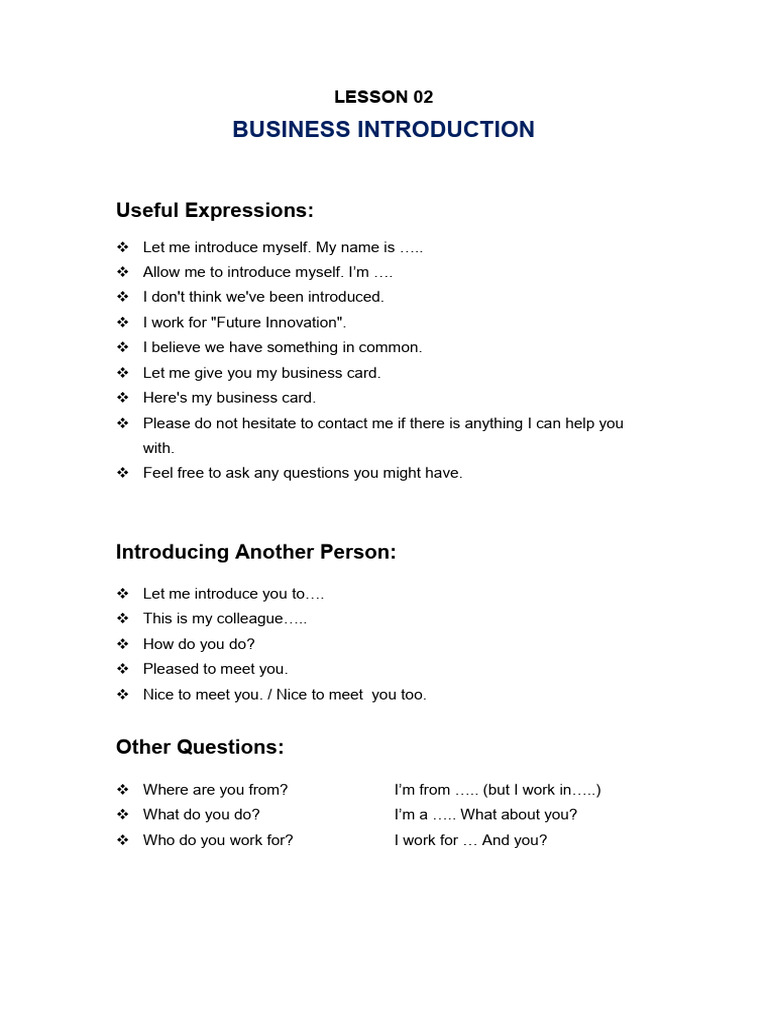 Lesson 2 - Business Introduction | PDF | Human Communication ...
