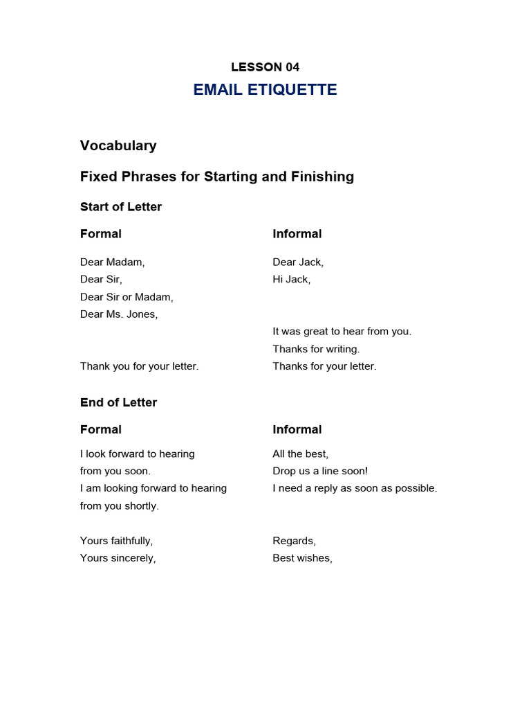 Email Etiquette for Professionals | PDF | Career & Growth | Language ...