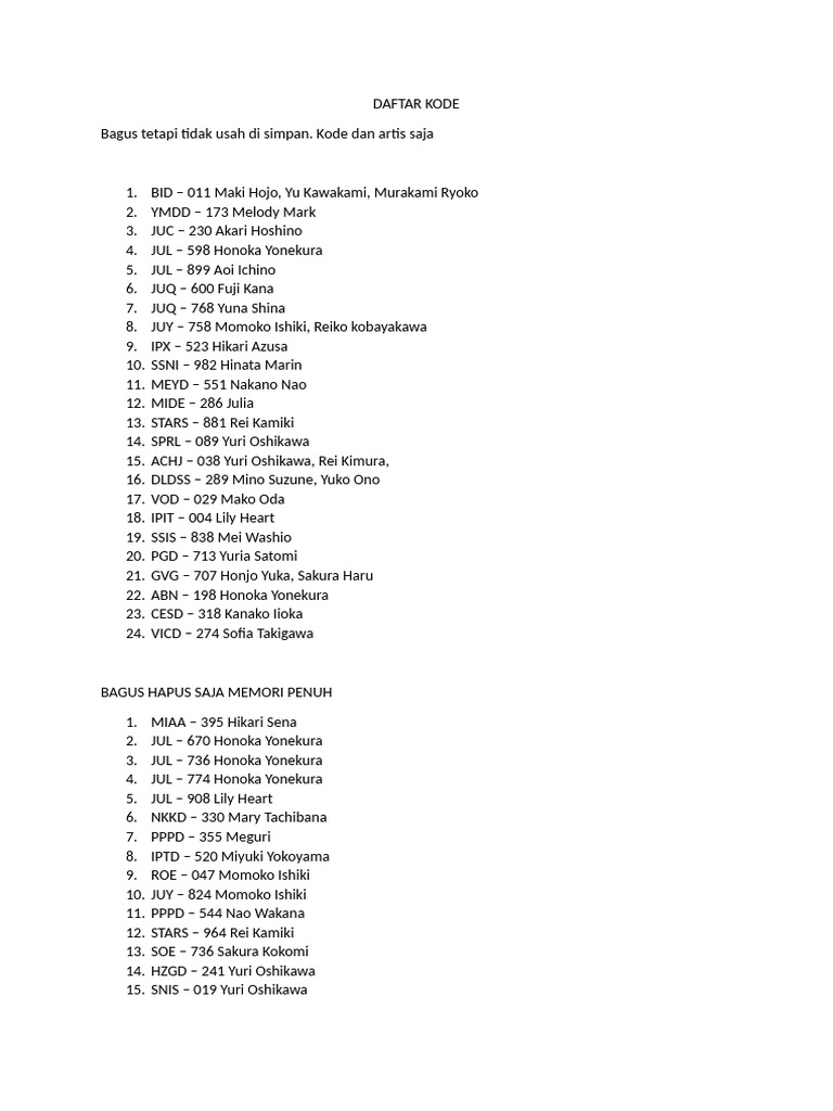 Daftar Kode | PDF