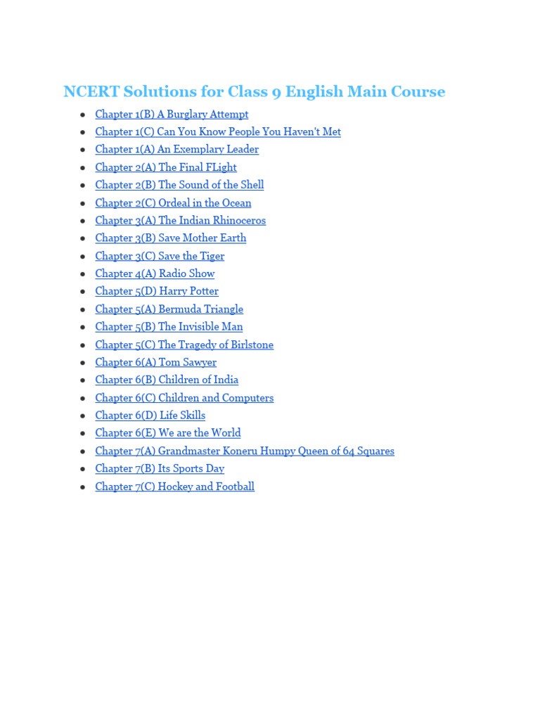 Ncert Solutions For Class 9 English Main Course | PDF | Sports ...