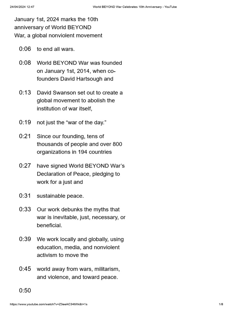 World BEYOND War's 10th Anniversary Celebration | PDF | Peace ...