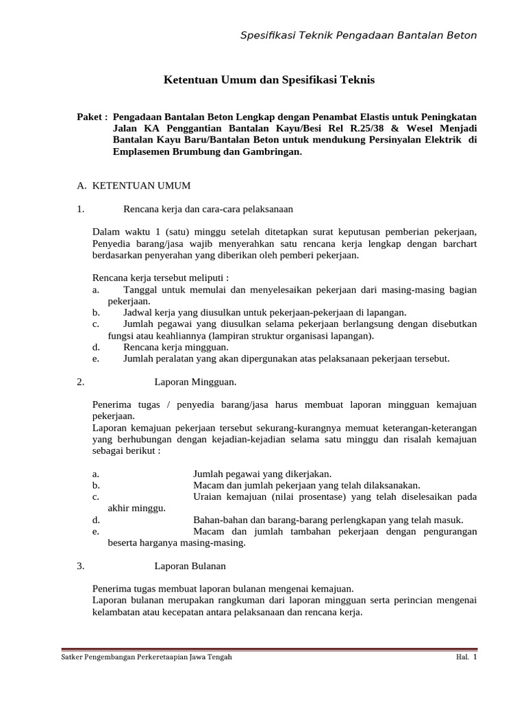 Spek Tek Pengadaan Bantalan Beton 2010 | PDF