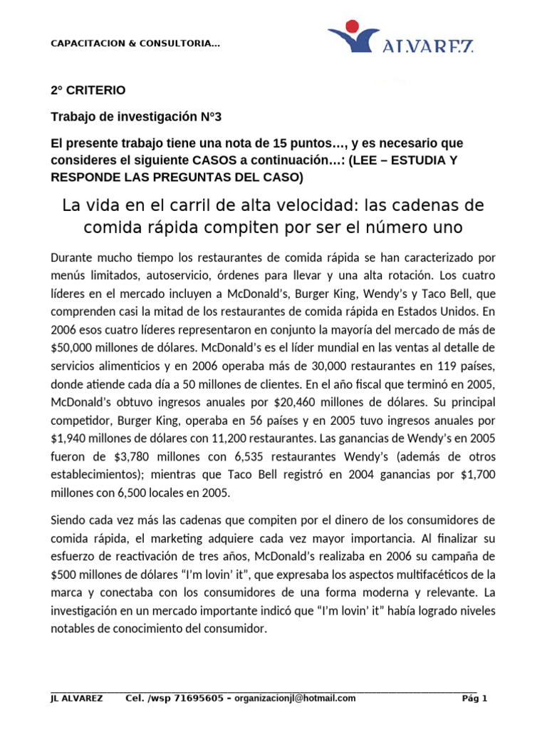 4-3 Trab de Inv. Caso NIVEA... | PDF | Mc Donald's | Comida rápida