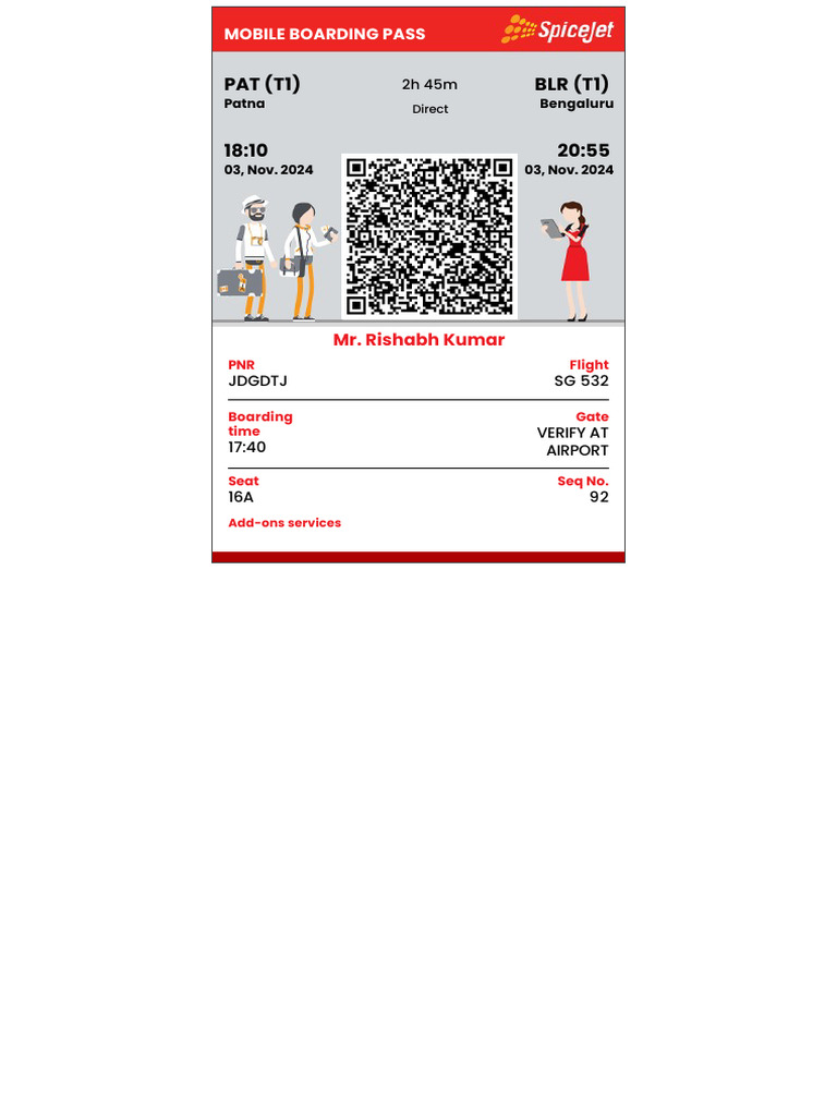 Mobile Boarding Pass PNR JDGDTJ03 Nov 2024PatnatoBengaluruforMR - RISHABHKUMAR | PDF