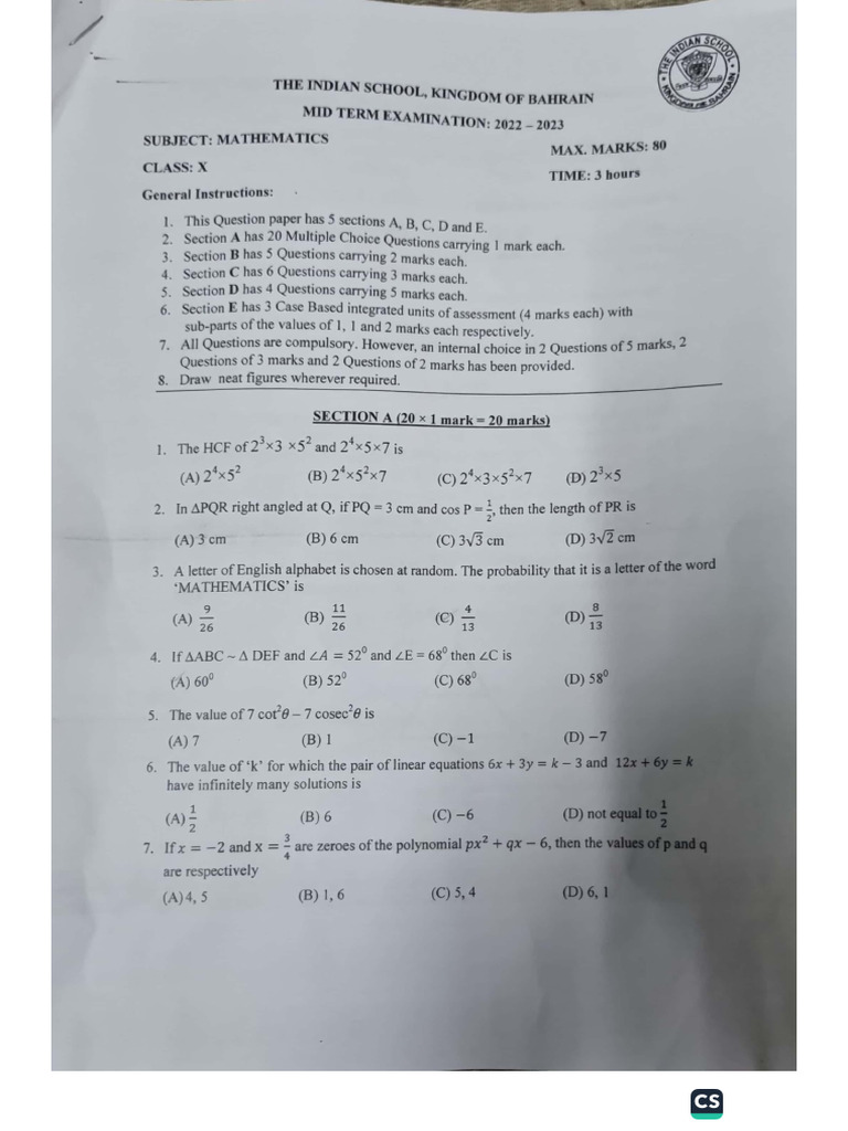 Math QN Paper | PDF