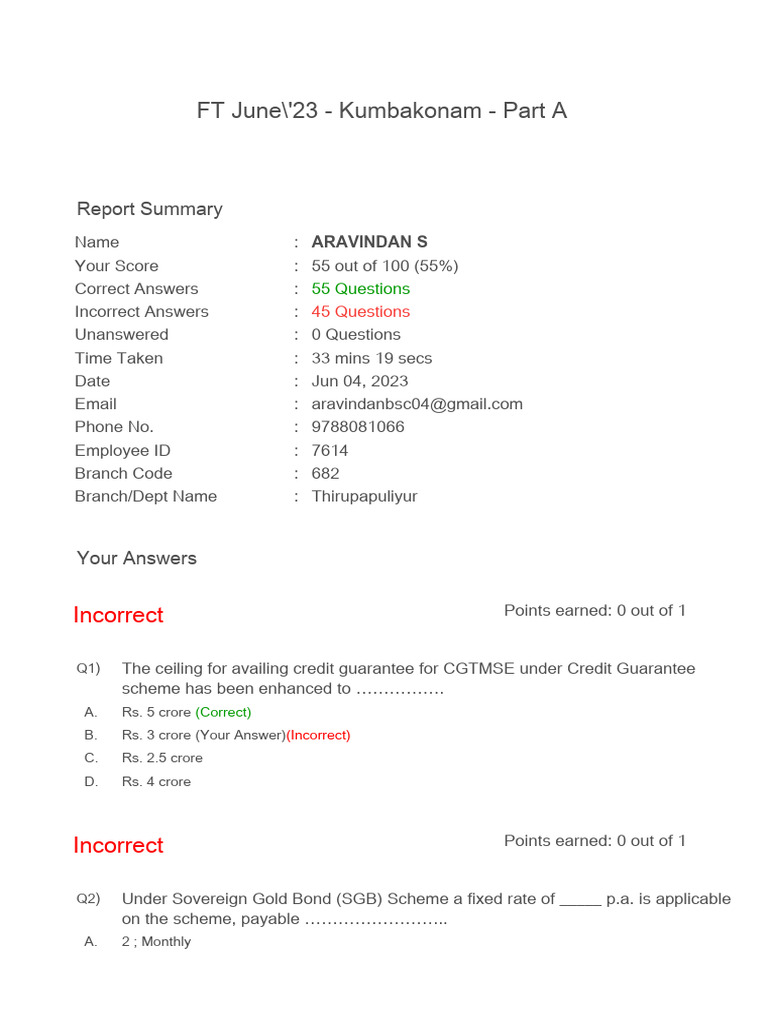 ARAVINDAN S-314232444-FT June - '23 - Kumbakonam - Part A | PDF | Banks | Debits And Credits