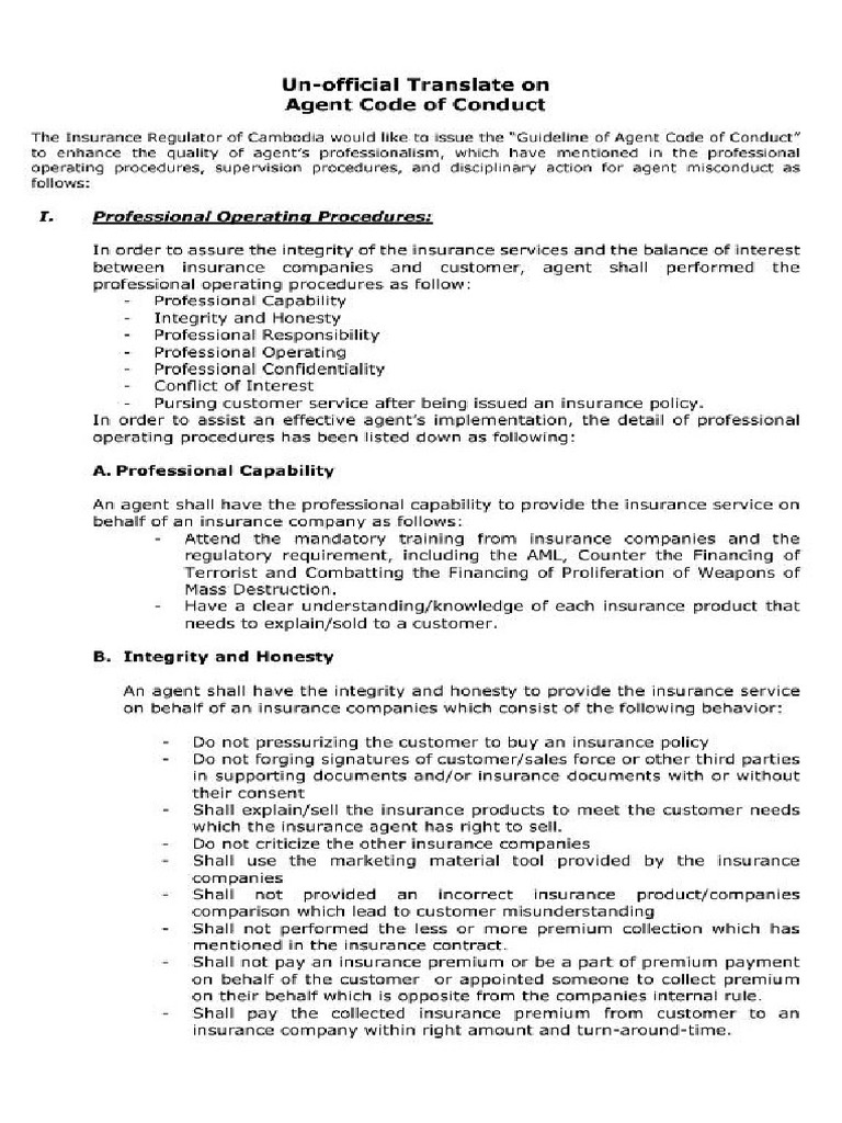 IRC Guideline On Agent Code of Conduct 2023 | PDF