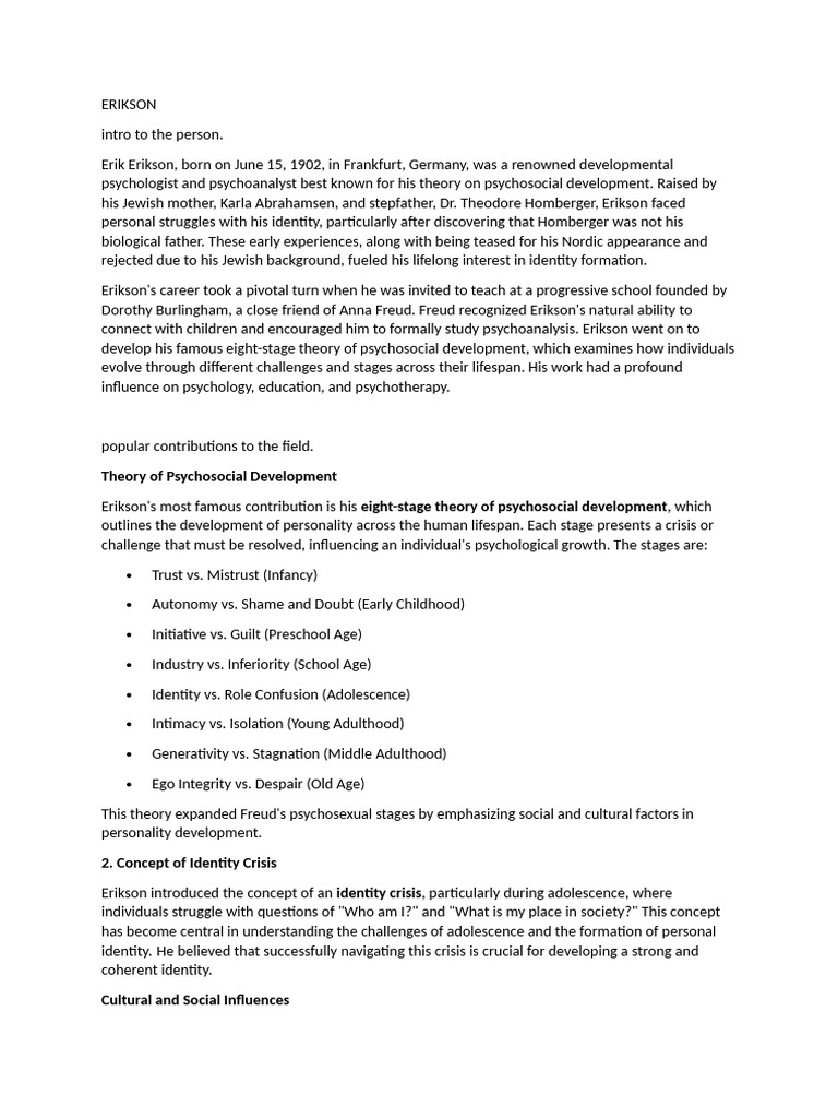 ERIKSON | PDF | Psychoanalysis | Psychological Concepts
