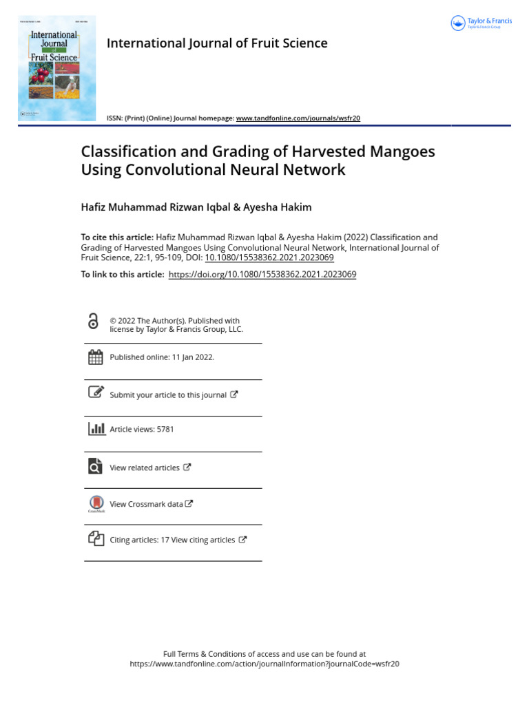 Classification and Grading of Harvested Mangoes Using Convolutional Neural Network | PDF ...