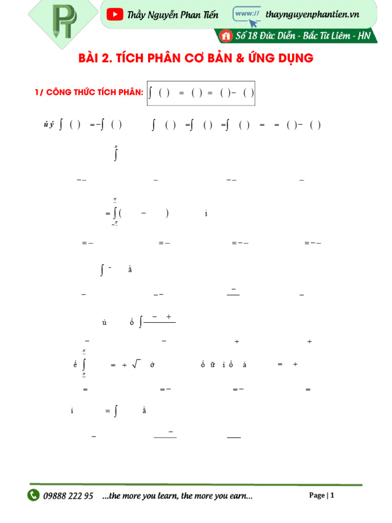 Bài 2. Tích Phân Cơ Bản và Ứng Dụng TP - BT | PDF