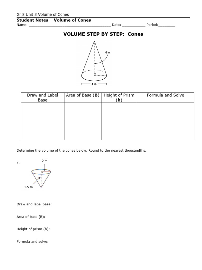 Volume of A Cone Notes 2 | PDF | Science & Mathematics