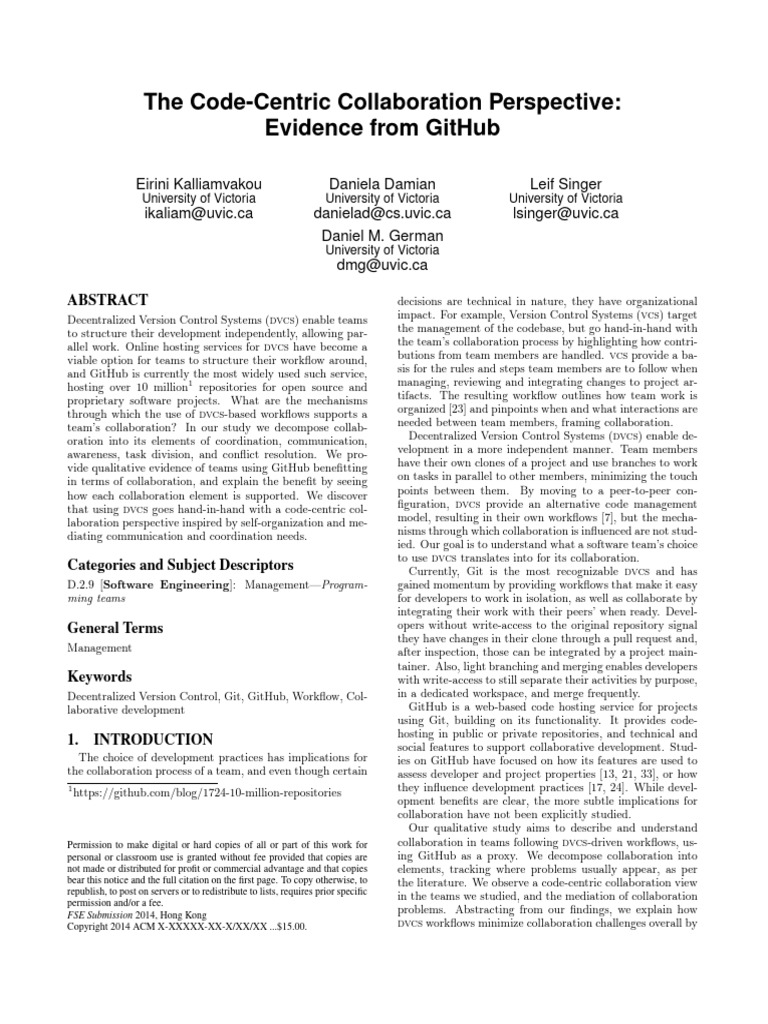 The Code-Centric Collaboration Perspective: Evidence From Github | PDF | Communication | Version ...