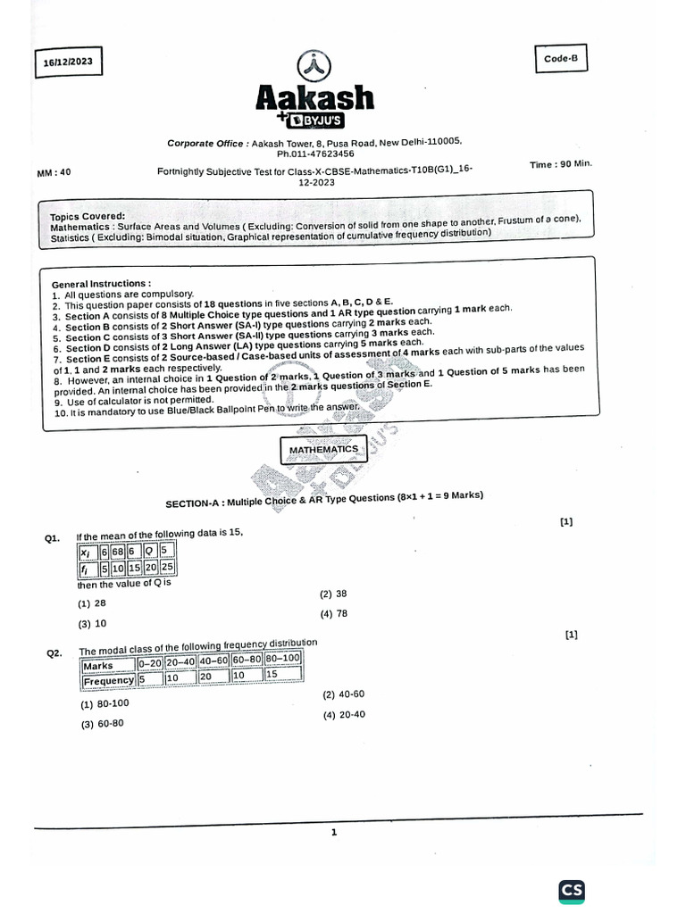 10 FST Maths Code B | PDF