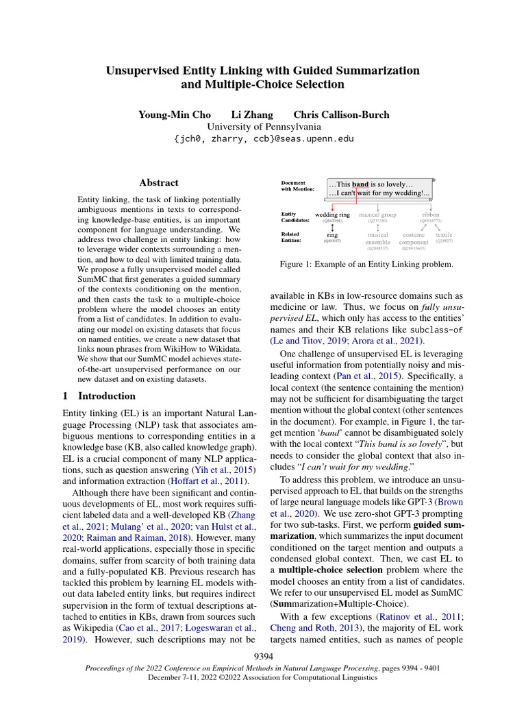 Cho, Y. M., Et Al. (2022) - Unsupervised Entity Linking With Guided Summarization and Multiple ...