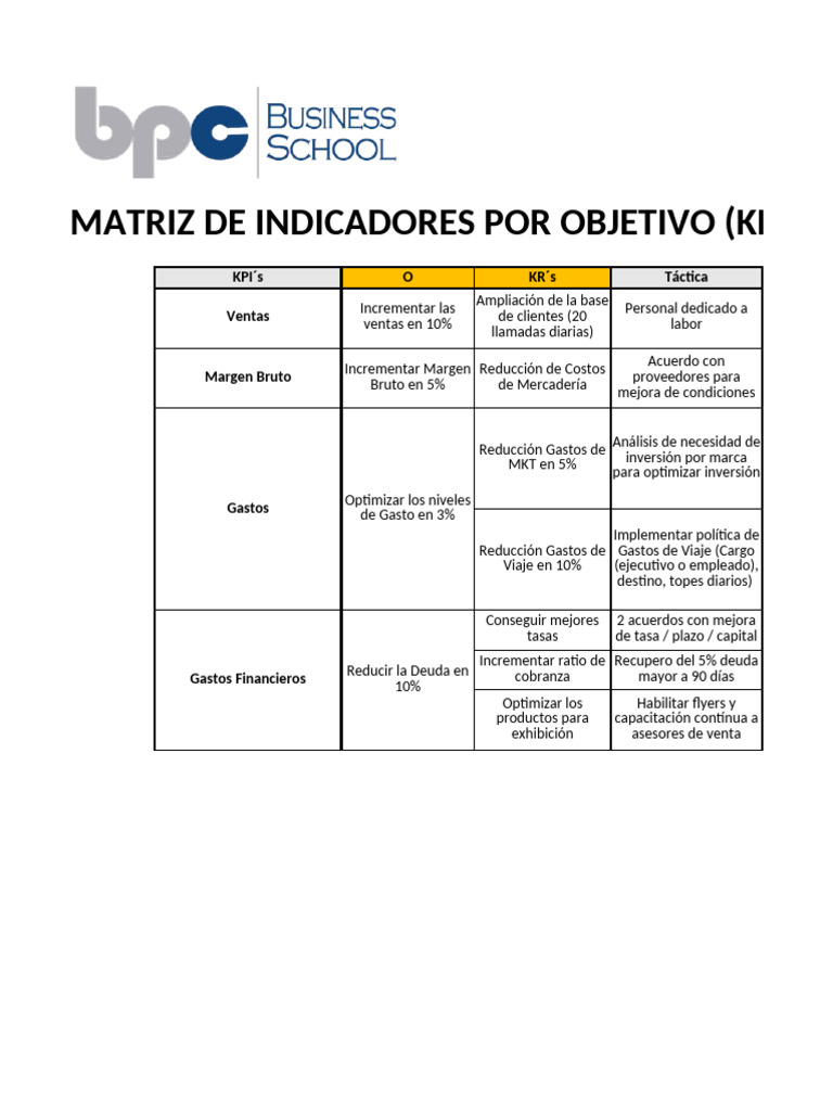 Matriz de Indicadores Por Objetivo | PDF | Negocios económicos | Business