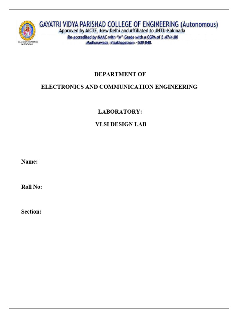 VLSI Design Lab Manual Final | PDF | Teaching Methods & Materials
