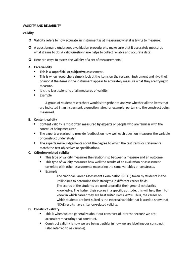 Validity and Reliability | PDF | Validity (Statistics) | Educational Assessment