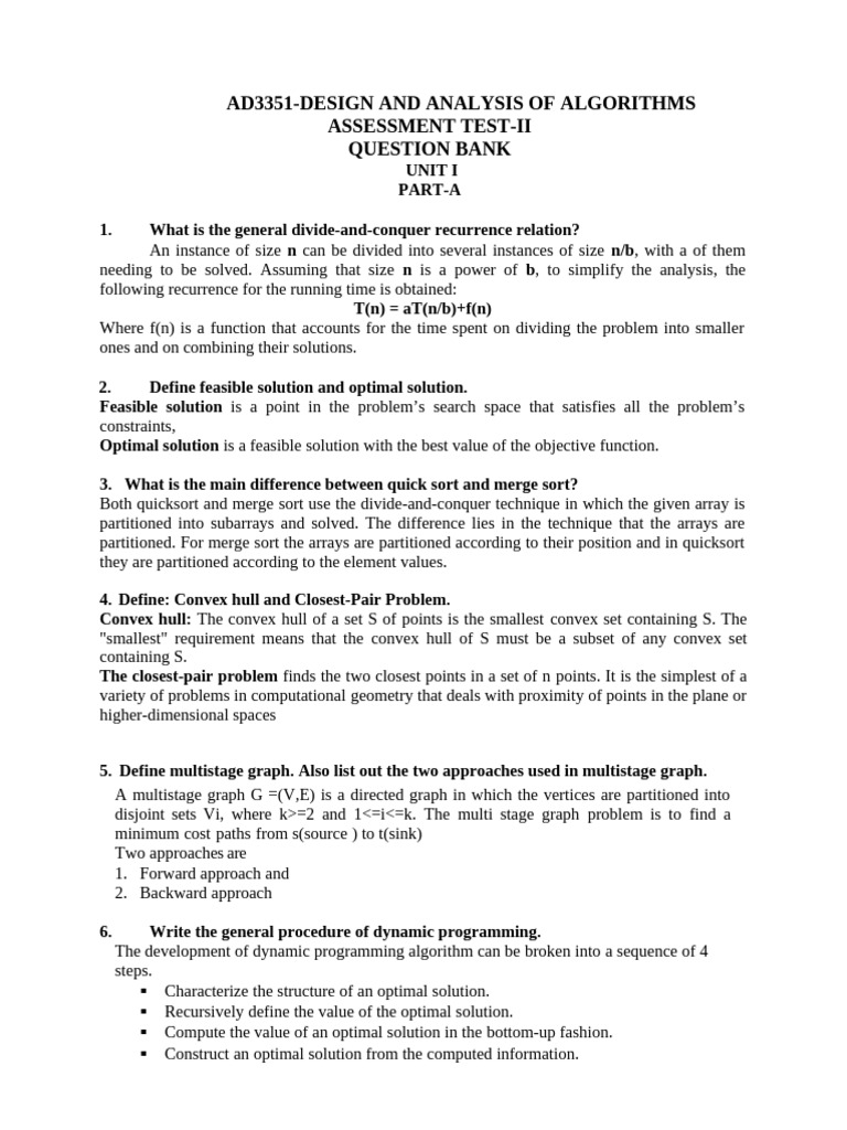 Ad3351 Daa Ass-II QB Edited 8.11.2024 | PDF | Combinatorics | Mathematical Analysis