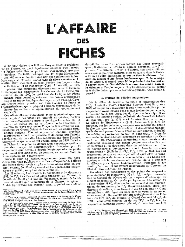 Jean Marqués-Riviére - L'affaire Des Fiches (Les Documents Maçonniques ...