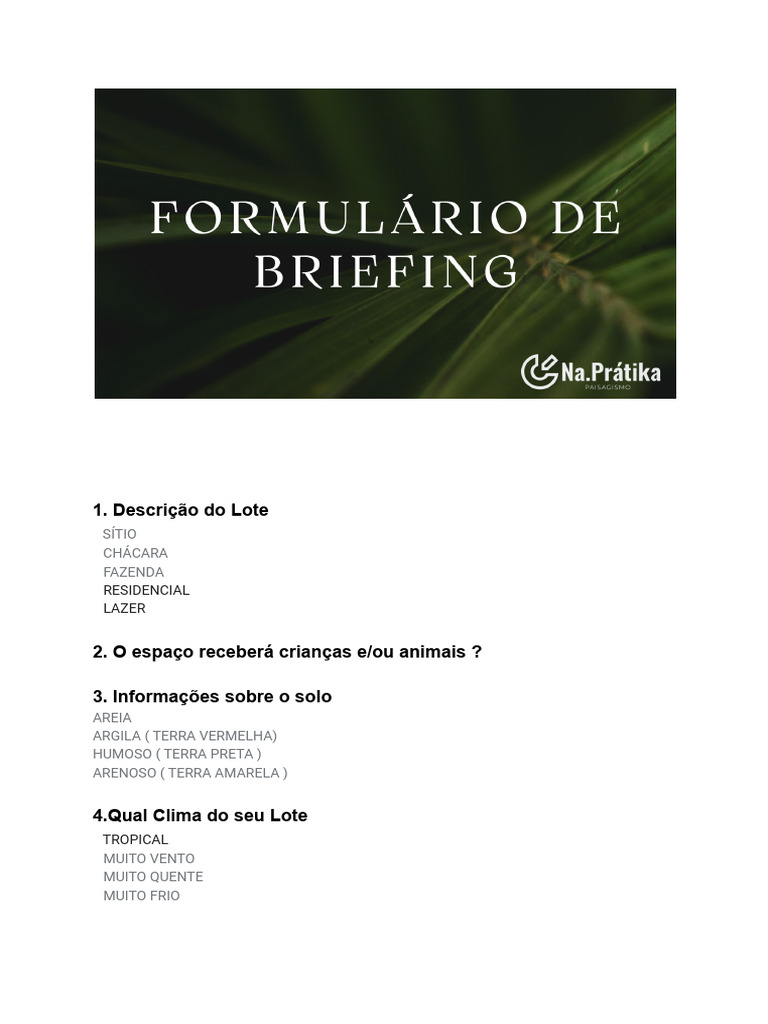 Modelo De Formulario De Briefing Pdf Casa E Jardim Ciências E 4030
