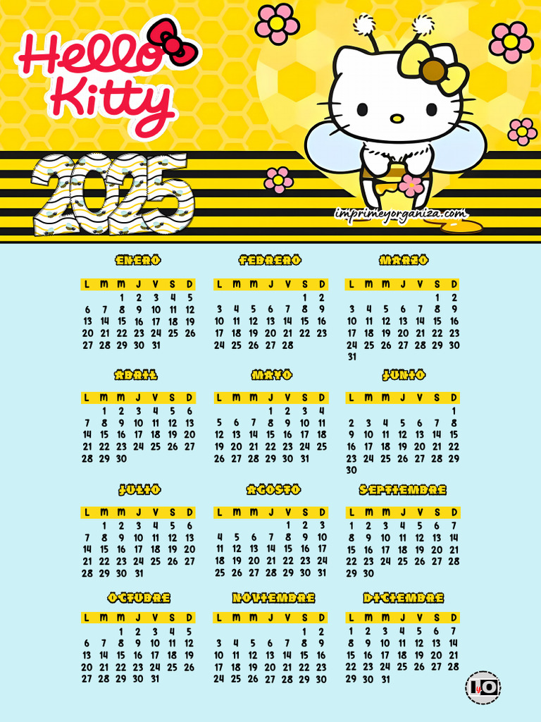 Calendario Anual 2025 Hello Kitty Abeja | PDF