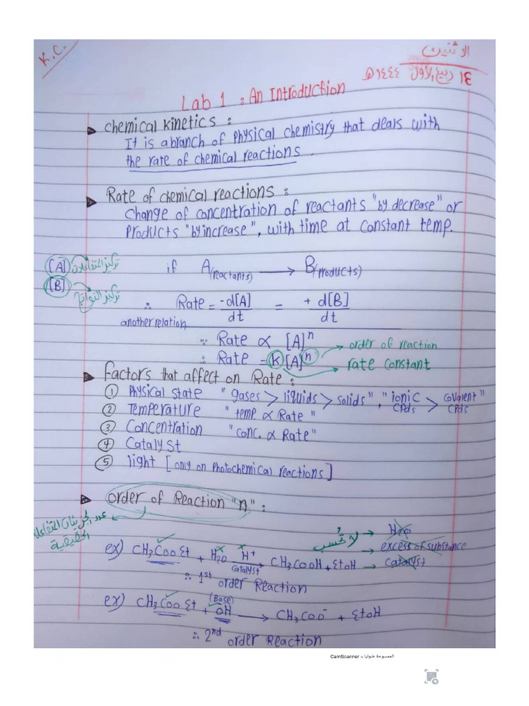 Kinetic Chemistry Experiments' Notebook. | PDF