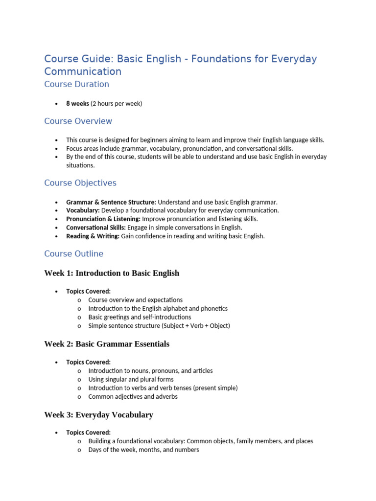 Basic English Course Overview | PDF | English Language | Grammatical Number