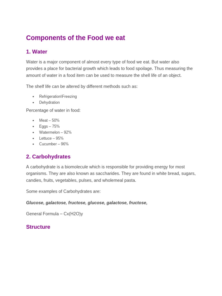 Components of The Food We Eat | PDF