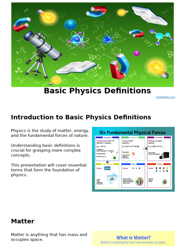 Basic Physics Definitions | PDF | Force | Mass