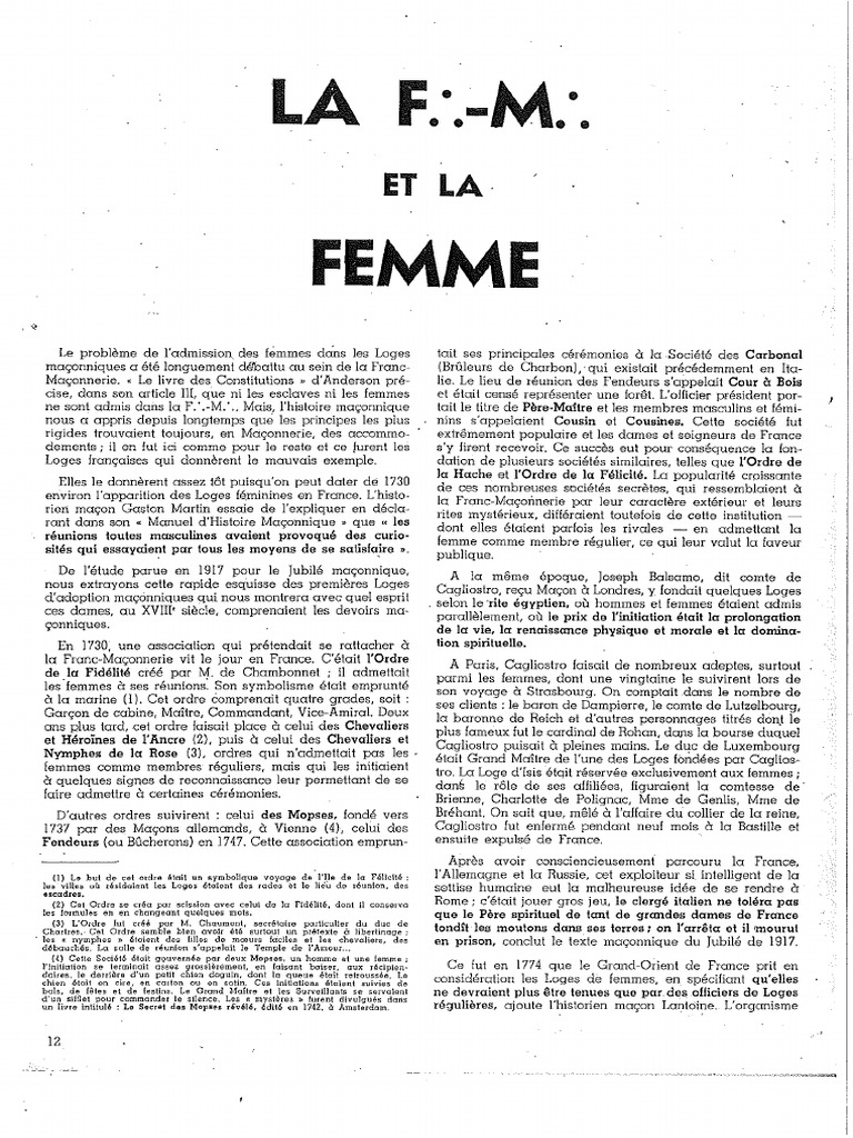 Jean Marqués-Riviére - La F-M Et La Femme (Les Documents Maçonniques ...