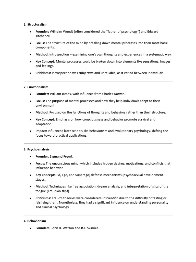 Schools of Psychology Note | PDF | Psychology | Psychological Concepts