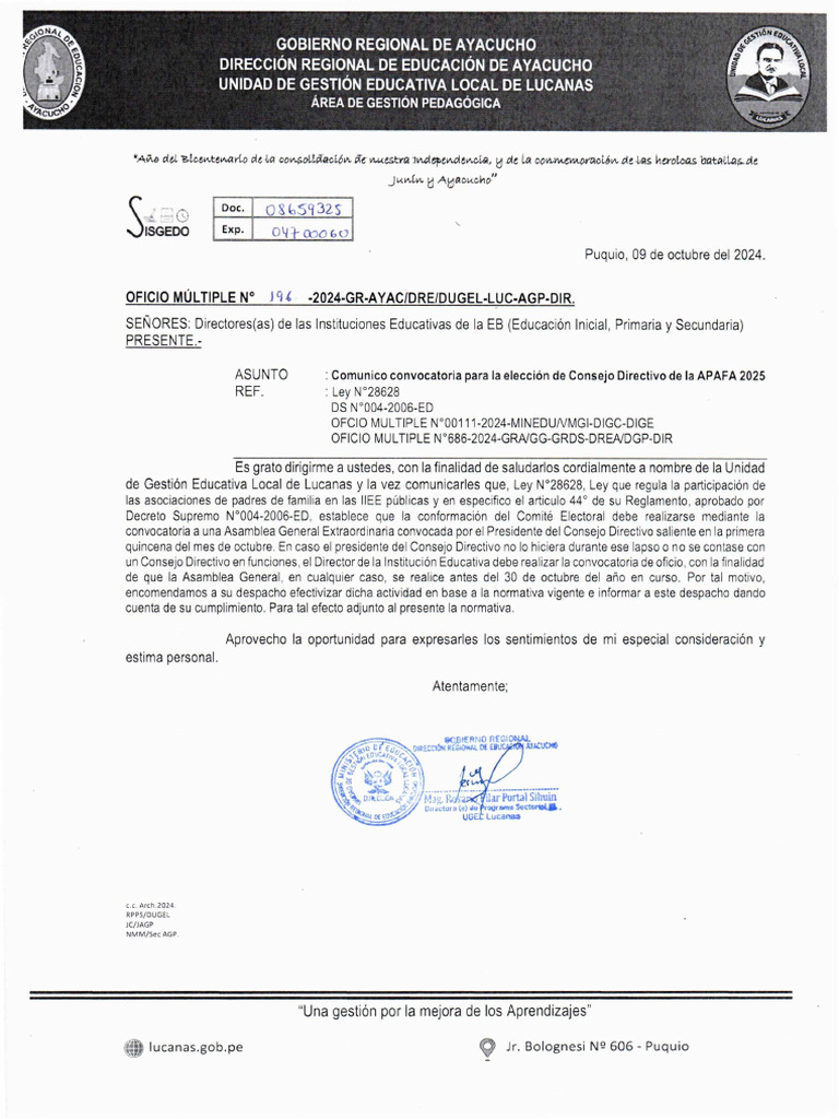 Oficio Multiple Comunica Elección Consejo Directivo Apafa | PDF | Institución | Educación primaria