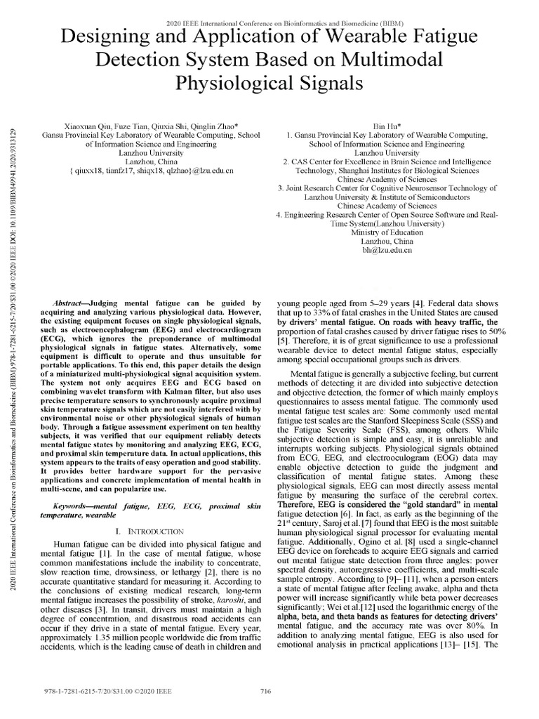 Designing and Application of Wearable Fatigue Detection System Based On Multimodal Physiological ...