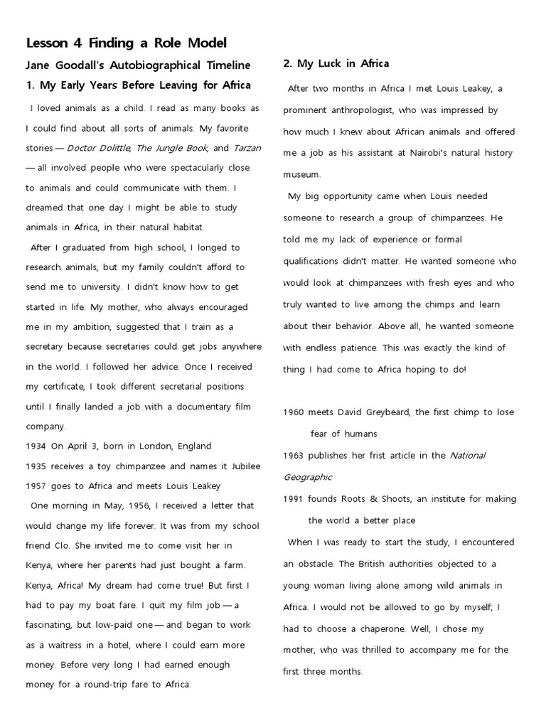 Lesson 4 Finding A Role Model | PDF | Chimpanzee