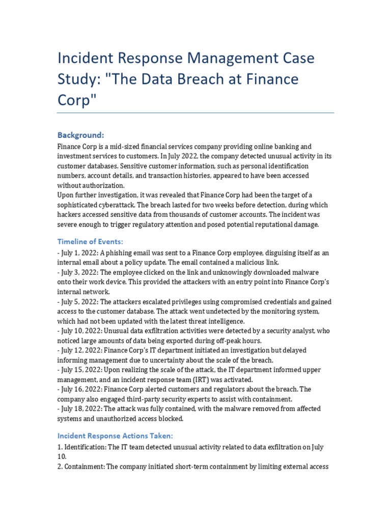 Incident Response Management Case Study | PDF | Security | Computer ...