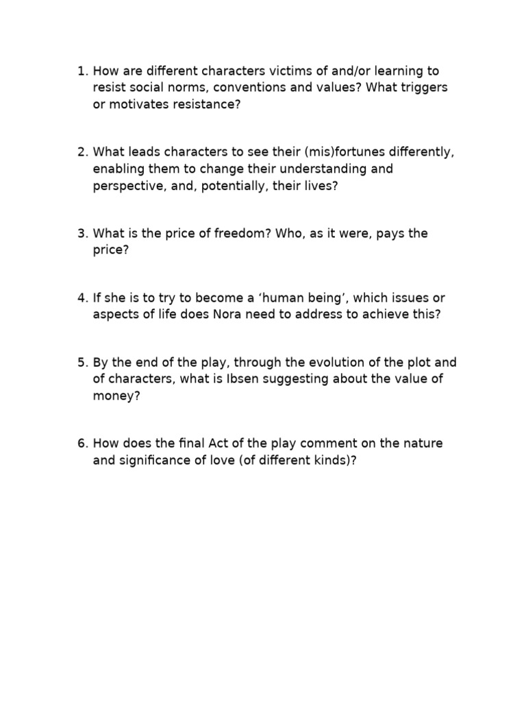 A Doll's House, Act 3, Ending - Discussion Questions | PDF