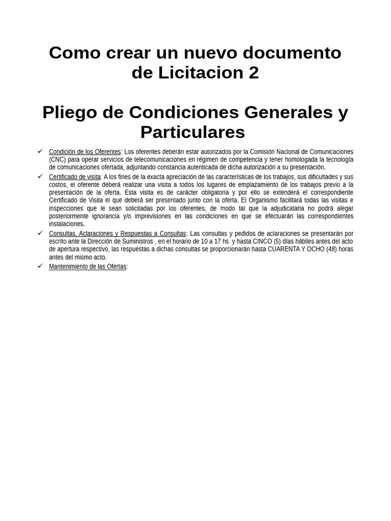 Como crear un nuevo documento de Licitacion 2 | PDF Como crear un nuevo documento de Licitacion 2 | PDF