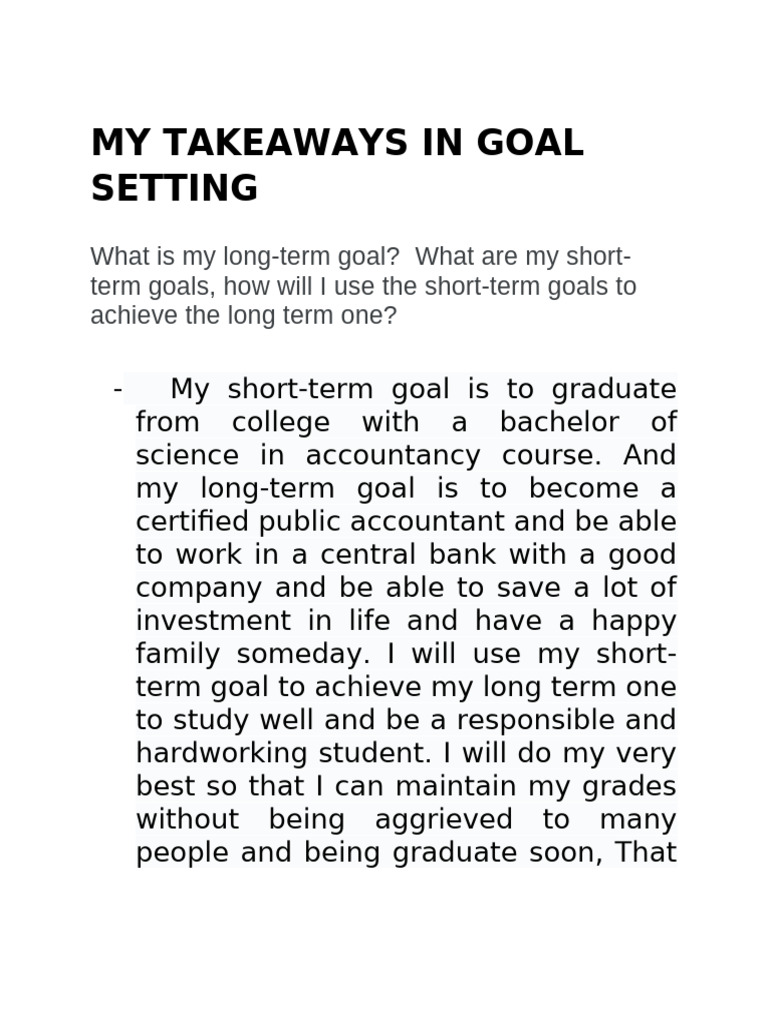 My Takeaways in Goal Setting | PDF