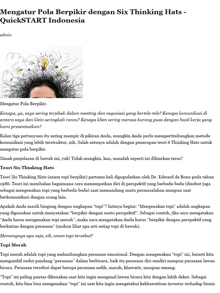 Mengatur Pola Berpikir Dengan Six Thinking Hats - QuickSTART Indonesia | PDF