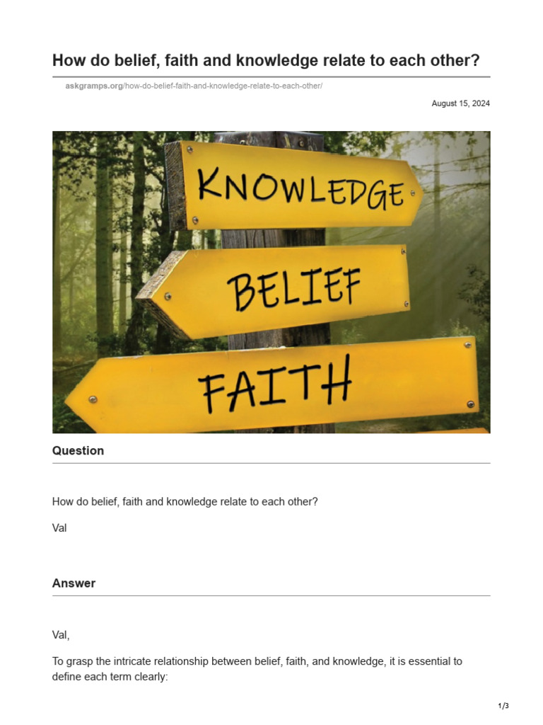 How Do Belief Faith and Knowledge Relate To Each Other | PDF | Faith ...