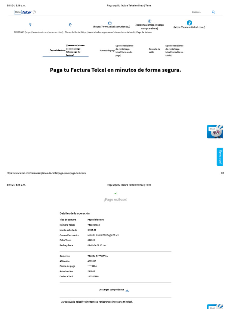 Paga tu factura Telcel en línea | PDF