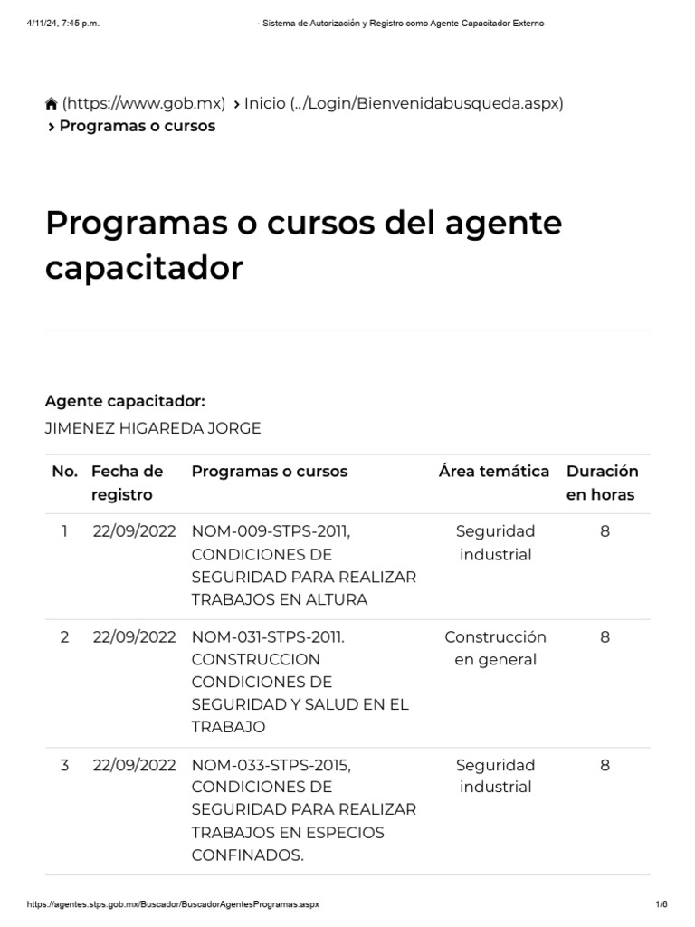Sistema de Autorización y Registro Como Agente Capacitador Externo JJH ...