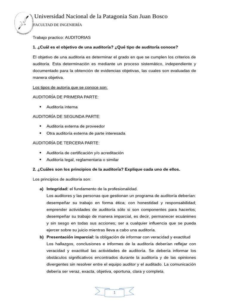 TP. Auditorias Grupo 1 | PDF | Auditoría | Calidad (comercial)