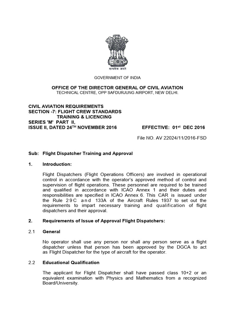DGCA CAR On Flight Despatch | PDF | Air Traffic Control | Aerospace