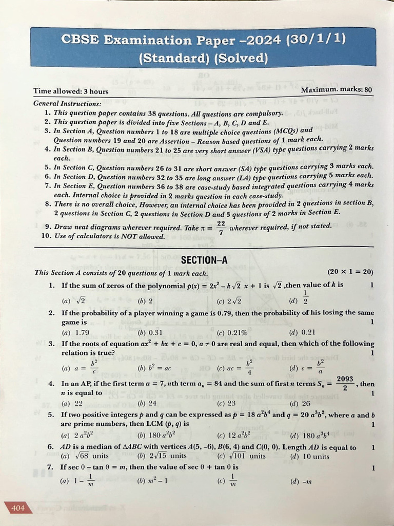 Sample Paper 3 | PDF | Sphere | Circle