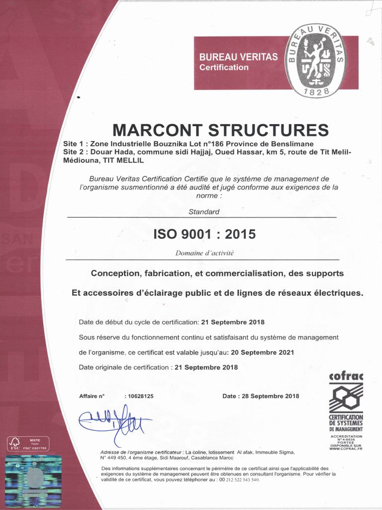 Certificat ISO 9001 - 20015 Sept 2021 | PDF